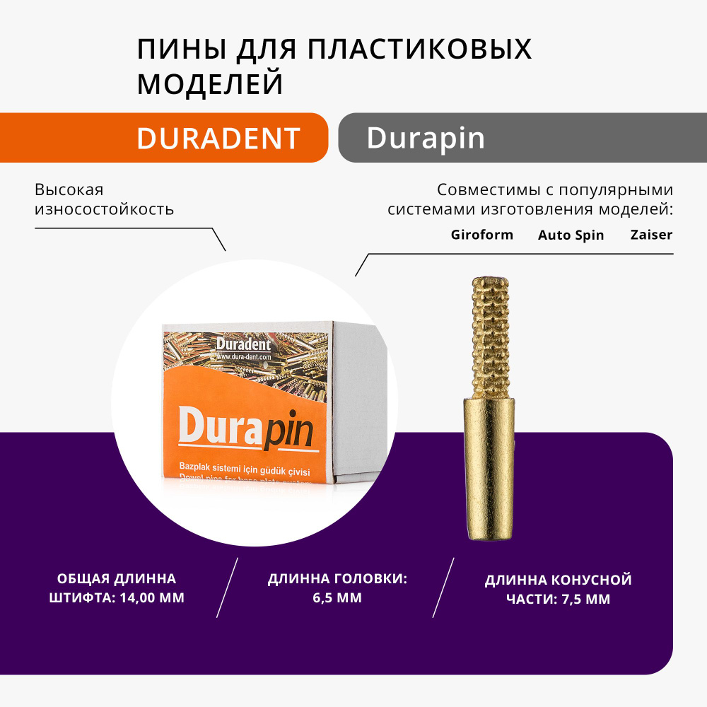 Штифты для разборных моделей на пластиковом цоколе Durapin Duradent ...
