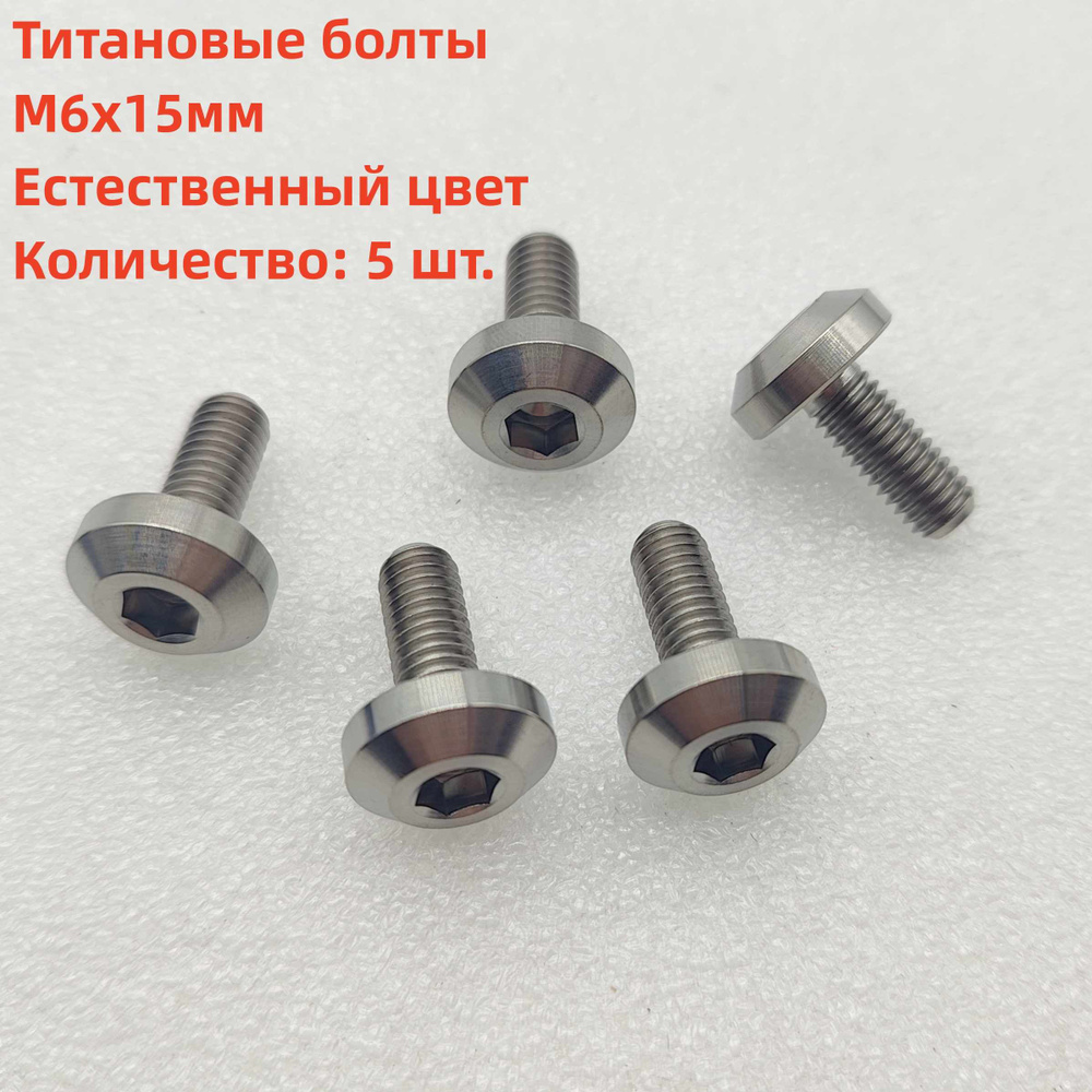 5шт. Титановые болты М6х15мм, шаг резьбы 1,0, Естественный цвет ...