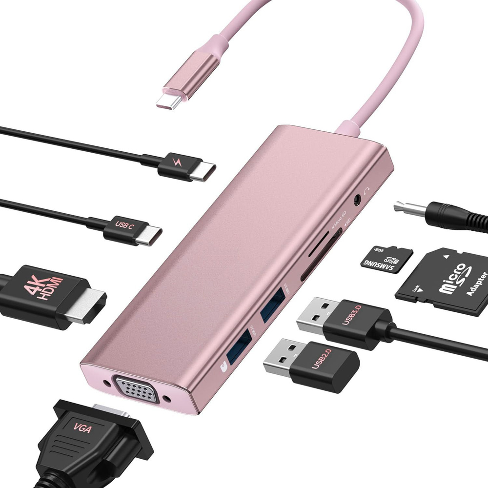 9-в-1 USB-концентратор Type C 3.0 Thunderbolt Splitter с 4K HDMI, VGA ...