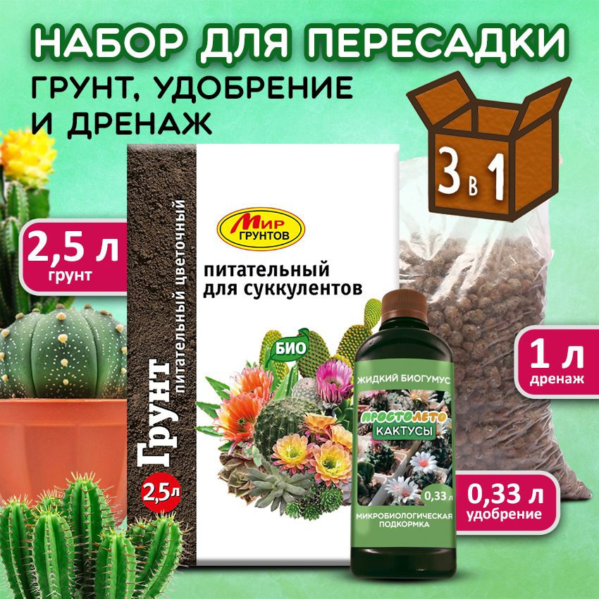 Мир Грунтов / Грунт для кактусов и суккулентов. Набор для пересадки ...
