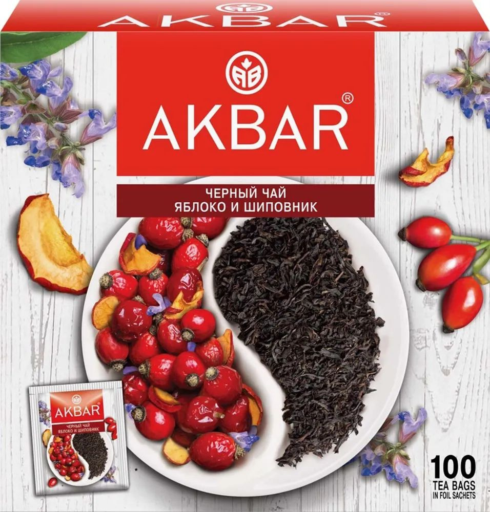 Чай в пакетиках черный Akbar Яблоко и Шиповник с измельченными