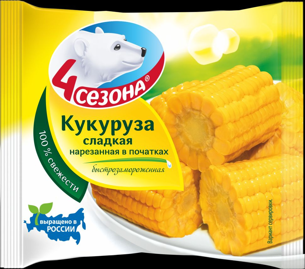 Кукуруза сладкая нарезанная в початках 4 Сезона, замороженная, 450 г ...