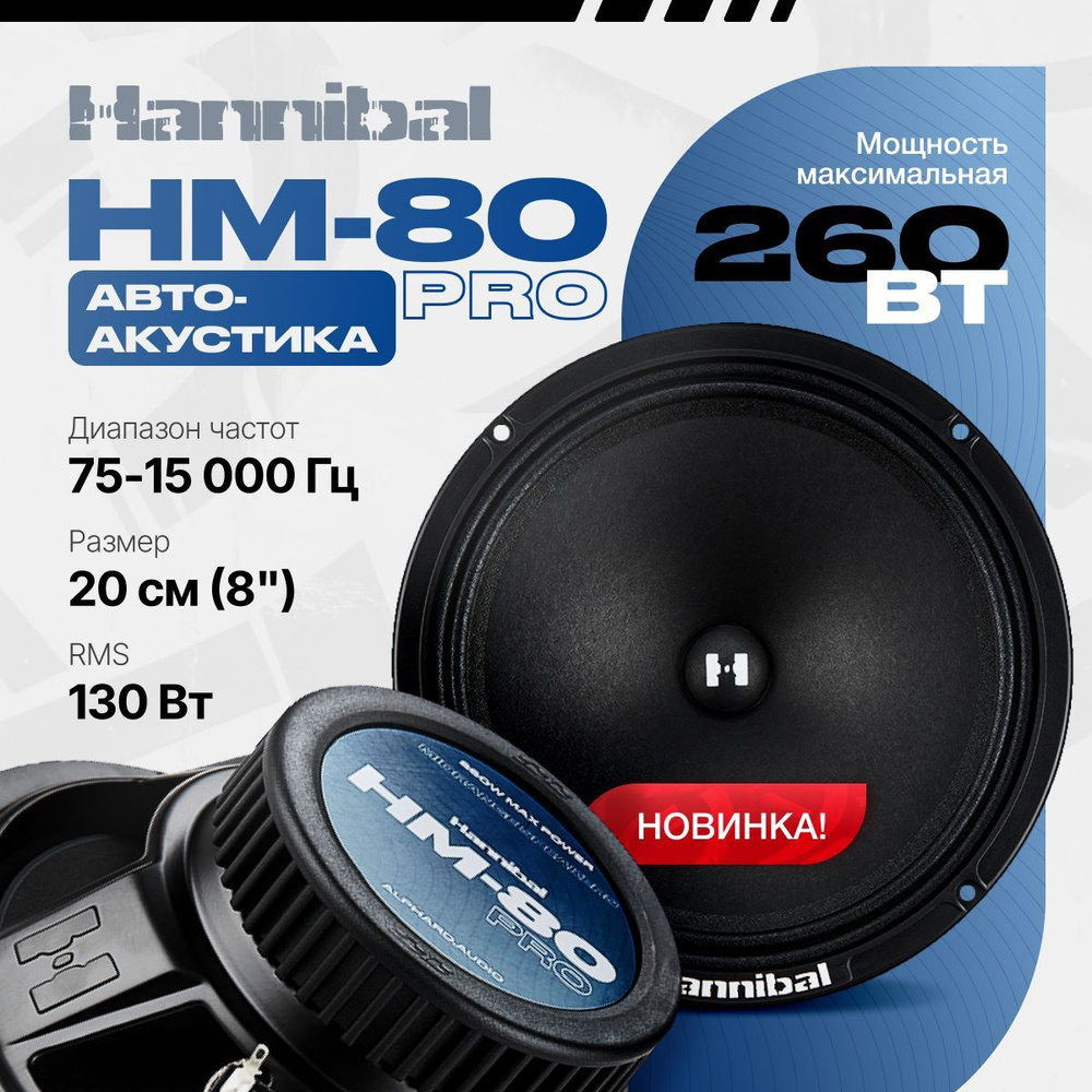 Среднечастотная автомобильная акустика Alphard Hannibal HM-80 PRO / Динамики автомобильные 20 см ...