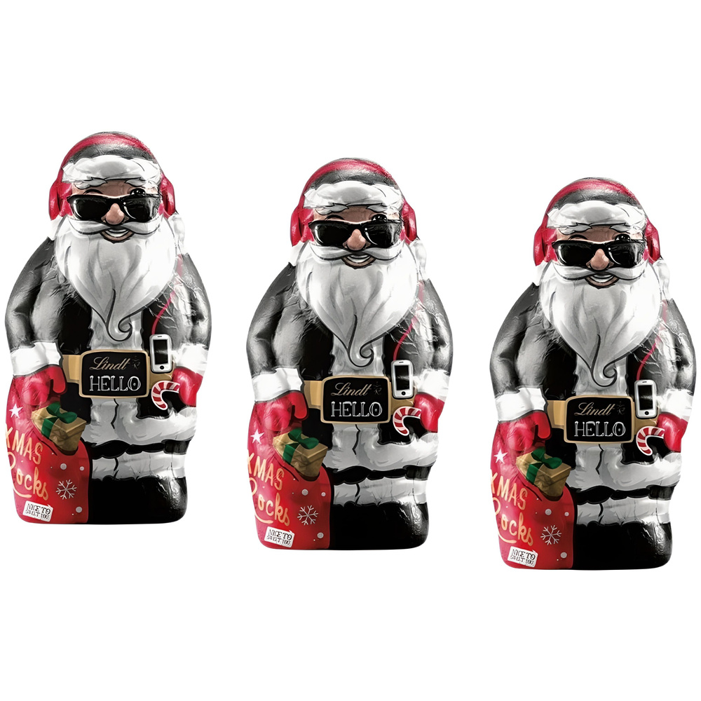 Набор шоколадных фигурок LIndt Santa HELLO, (Дед Мороз), ( 3 шт х140 гр ...
