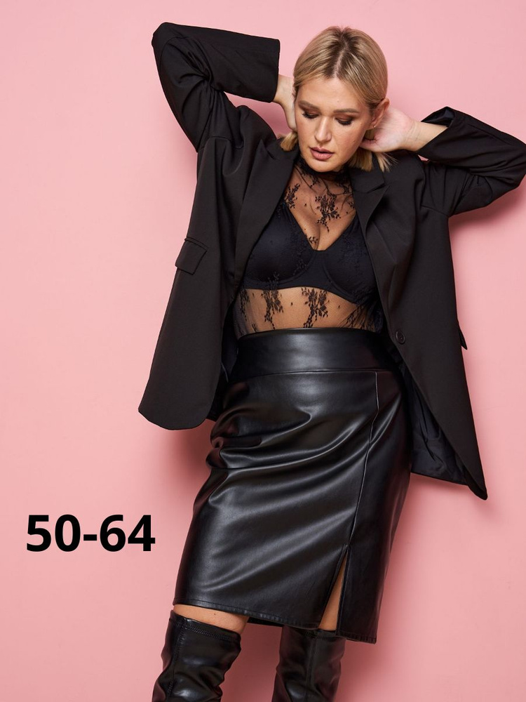 Юбка Женский SPARADA черный графит Экокожа карандаш, размер 54 Без застежки Мини На любой сезон ...