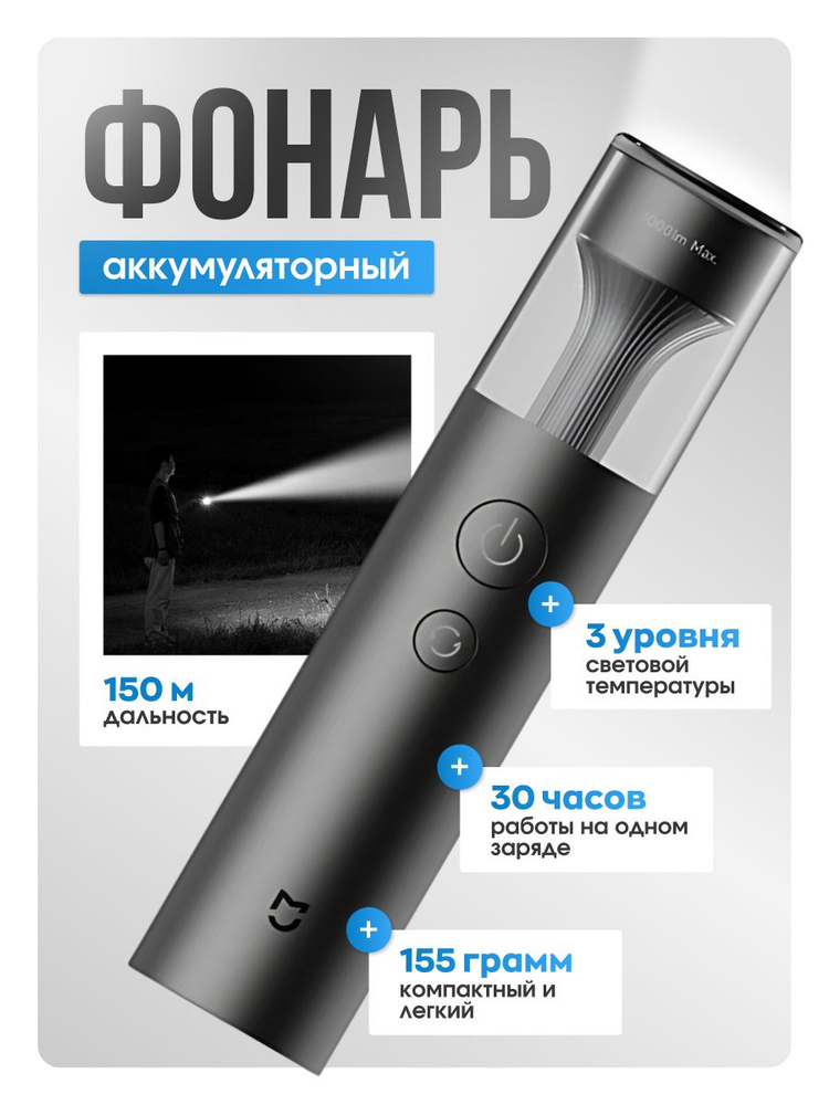 Фонарик аккумуляторный, многофункциональный Xiaomi Mijia, Multi-function Portable Flashlight ...