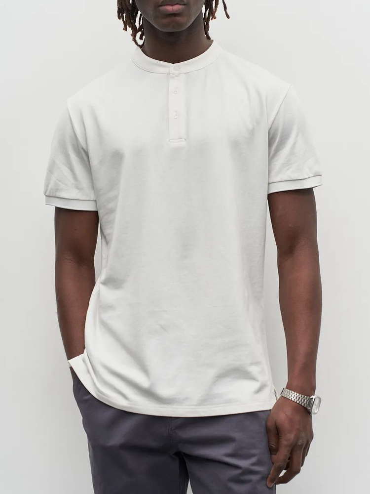 Поло Мужской FLOW LAB белый Короткий, размер 46, 48 Хлопок, Полиэстер Однотонный прямой ...