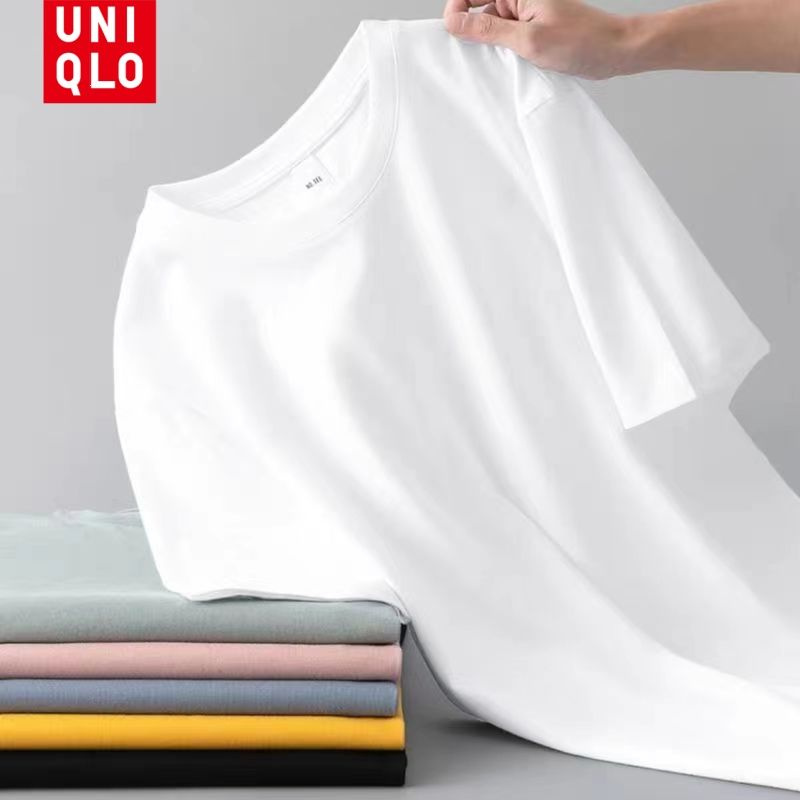 Футболка Мужской, Женский Uniqlo белый Короткий, размер 52 Хлопок Логотип Повседневный Китай ...