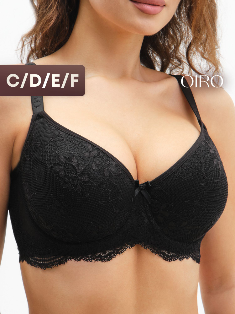 Бюстгальтер Женский OIRO мягкая чашка на каркасе, на косточках, размер 75D черный Нейлон ...
