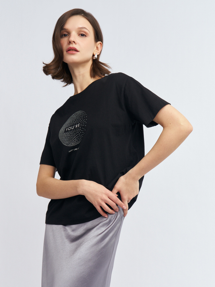 Футболка Женский Zolla черный Короткий, размер 48 Хлопок Повседневный Бангладеш, рост 164-176 ...