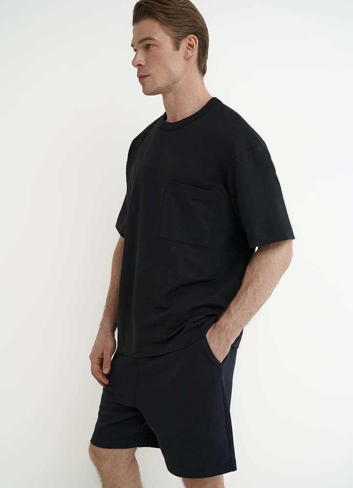 Футболка Мужской O'STIN черный Короткий, размер 48 Трикотаж Однотонный свободный Повседневный ...