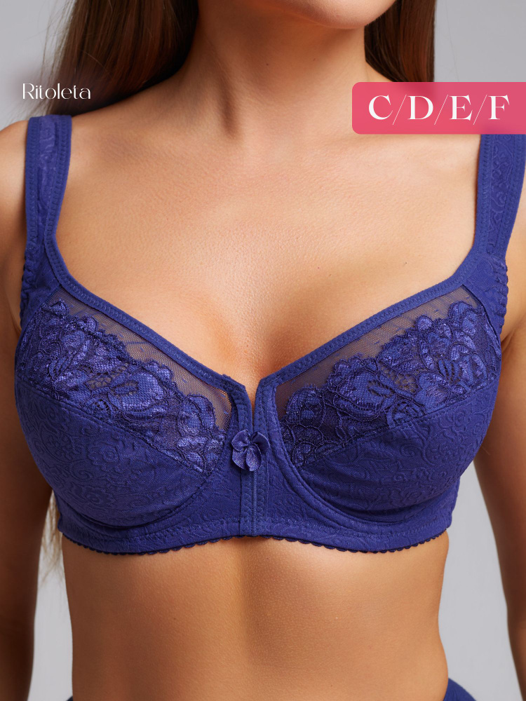 Бюстгальтер Женский Ritoleta мягкая чашка на каркасе, на косточках, размер 85C синий Эластан ...