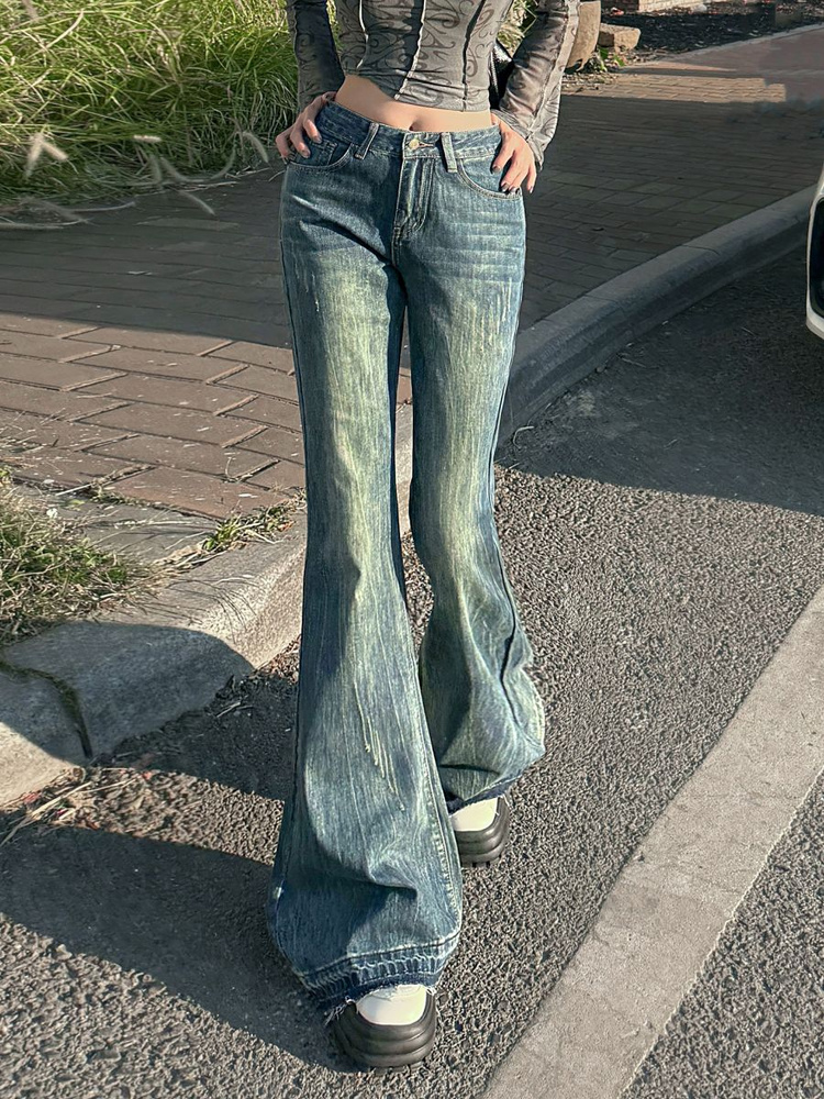 Джинсы Женский POYA деним клеш Хлопок, размер 46 полуприлегающий Молния Средняя Китай Лето ...