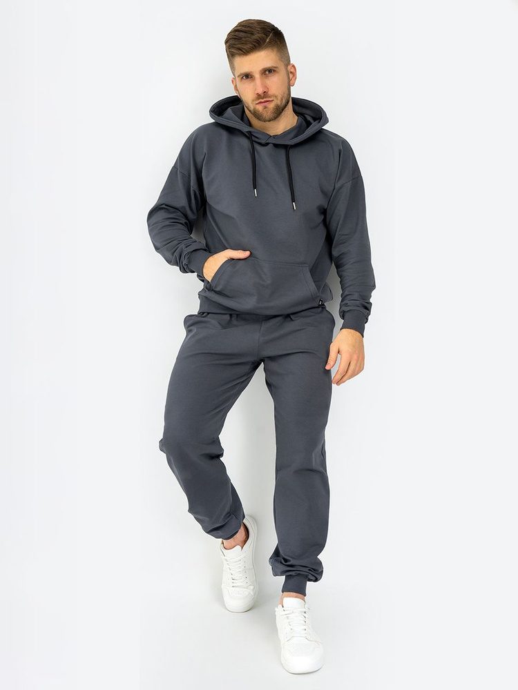 Костюм спортивный Мужской Happyfox Спортивный двойка темно-серый, размер 56 Футер двухнитка ...