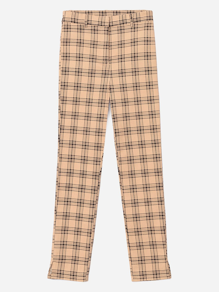 Брюки H&M, женские, бежевые, в клетку, клетчатые, из полиэстера, casual ...