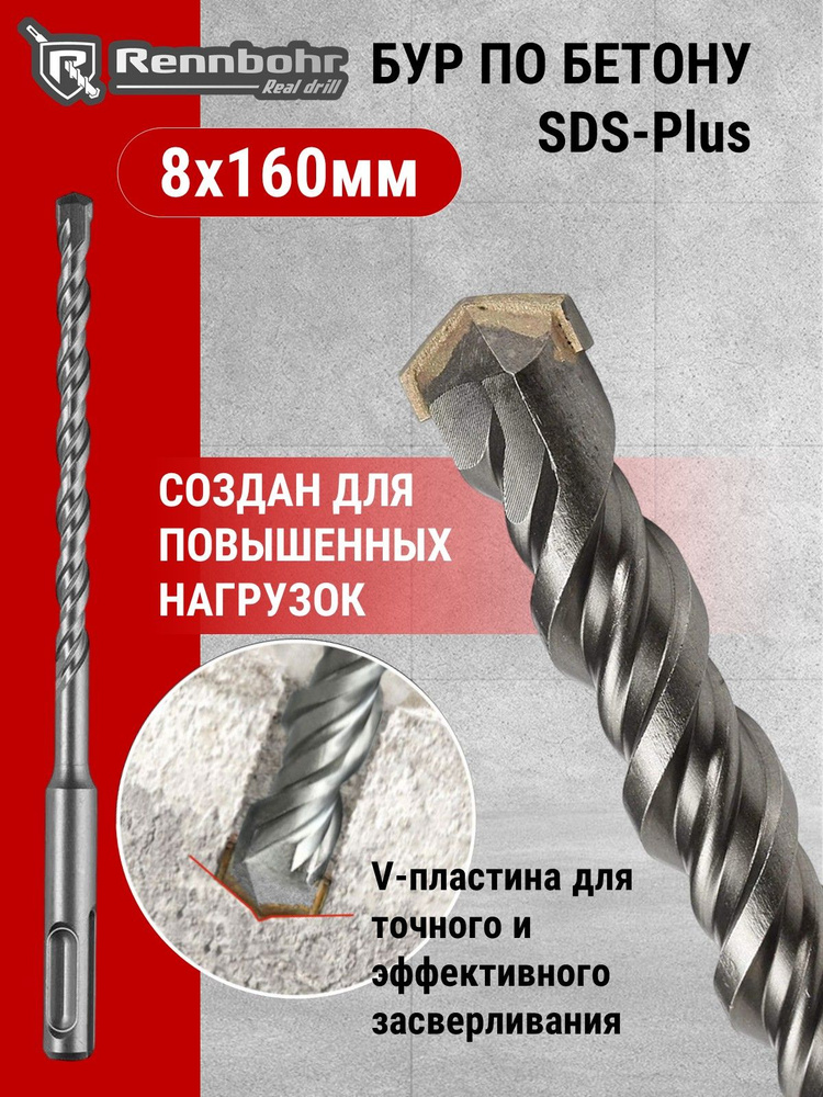 Cверло-бур по бетону для перфоратора SDS Plus 8х160мм Rennbohr Duo купить на OZON по низкой цене ...