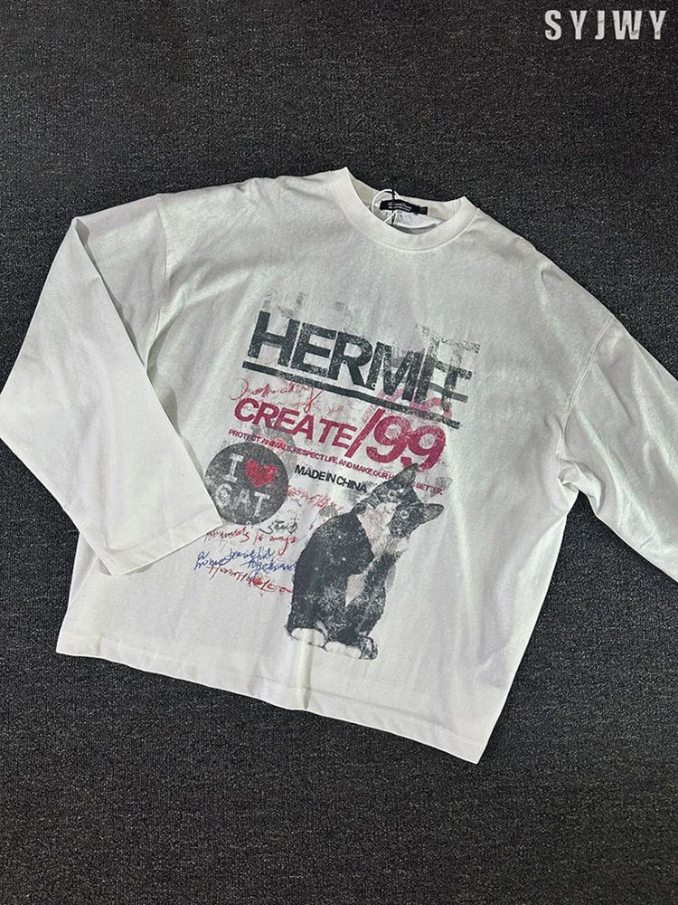 Лонгслив Женский, Мужской SYJWY белый Длинный, размер 52 Хлопок Воротник свободный Повседневный ...