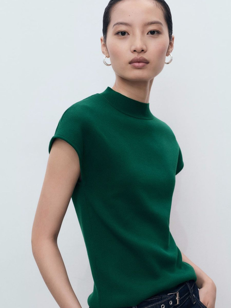 Топ Женский MANGO изумрудный, размер 42, 44 Вискоза, Полиэстер Повседневный Турция купить c ...