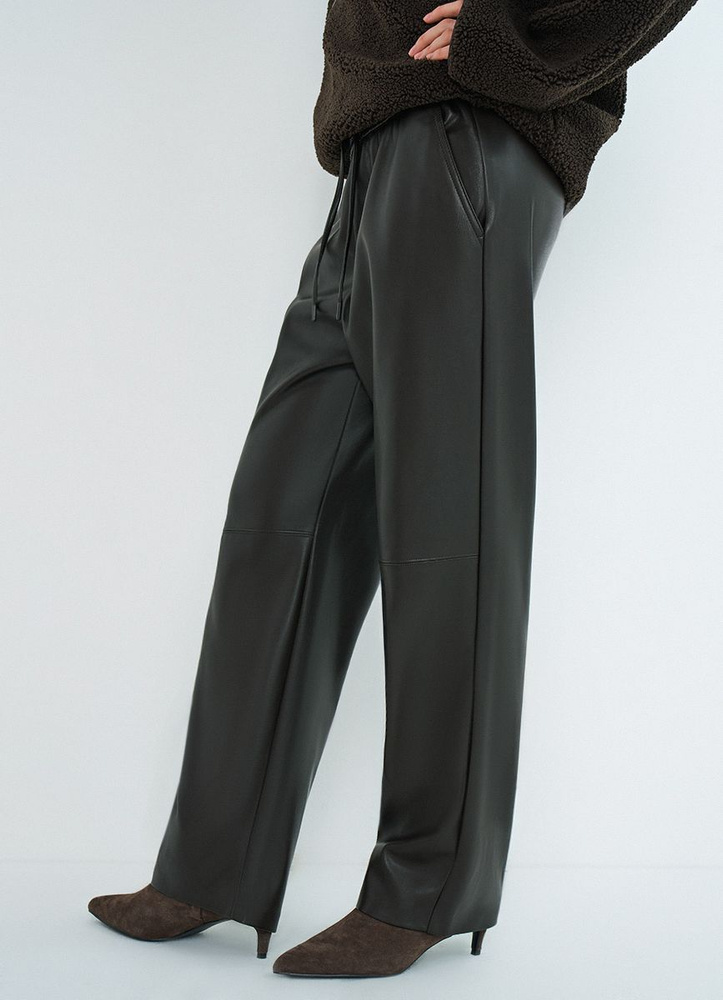 Брюки Женский O'STIN прямые шоколадный Текстиль Повседневный, размер 48 Завязки прямой На любой ...