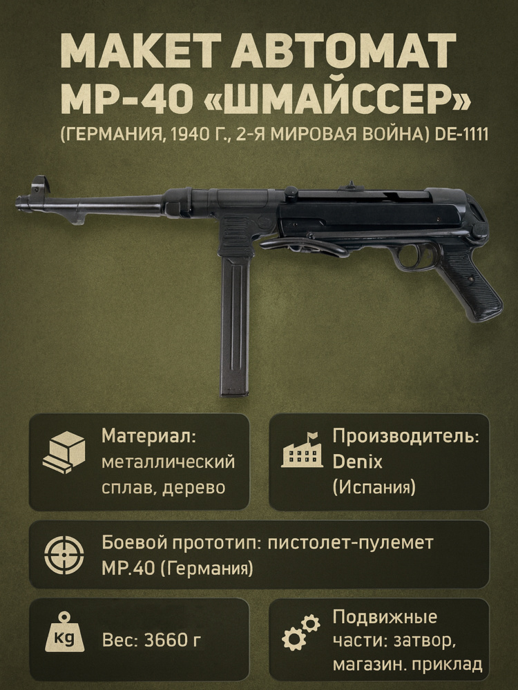 Макет автомат MP-40 "Шмайссер" (Германия, 1940 г., 2-я Мир.война) DE ...