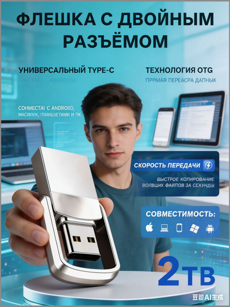 2 ТБ USB-флеш-накопитель 2ТБ USB-накопитель Type-C/USB 3.0, OTG, USB ...