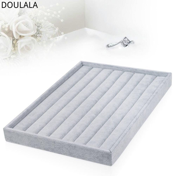 DOULALA Бархатные Штабелируемые Лотки Для Ювелирных Изделий, 35 X 24 X 3 СМ, Серый, 1шт купить c ...