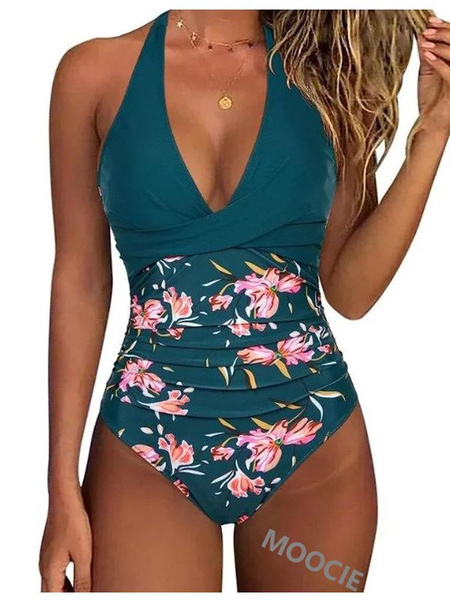 Купальник слитный Женский MOOCIE бирюзовый, размер 48 Плавание Однотонный купить c доставкой на ...