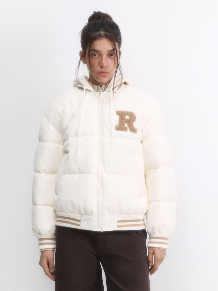 Куртка Женский Befree светло-бежевый Плащевка, размер 48 Длинный Зима прямой Синтепух Китай ...