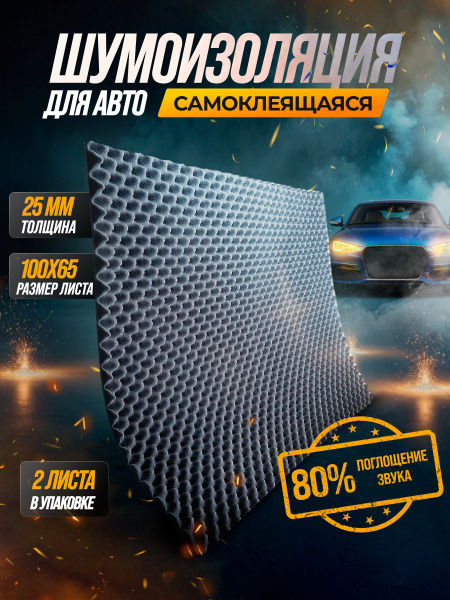 Шумоизоляция SGM Sonox волна 25, 2 листа/ акустический поролон самоклеящийся,80% звукопоглощения ...