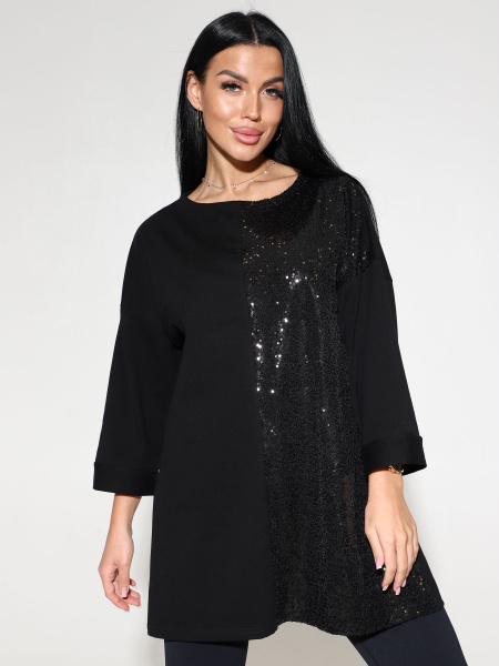 Туника Женский MIROLINE Повседневный для беременных Три четверти Трикотаж черный матовый Блестки ...