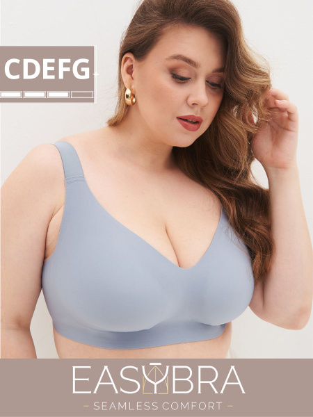 Бюстгальтер Женский EASY BRA без косточек, бесшовный, размер 90F, 90G голубой Микрополиамид ...