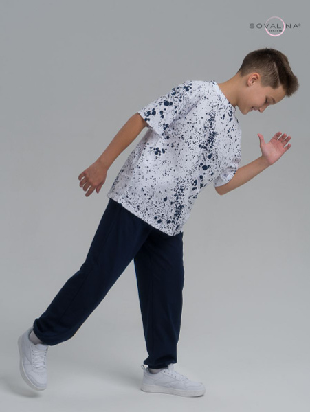 Комплект одежды Мальчики SOVAlina Повседневный брючный, двойка синий, белый, размер 134 Трикотаж ...