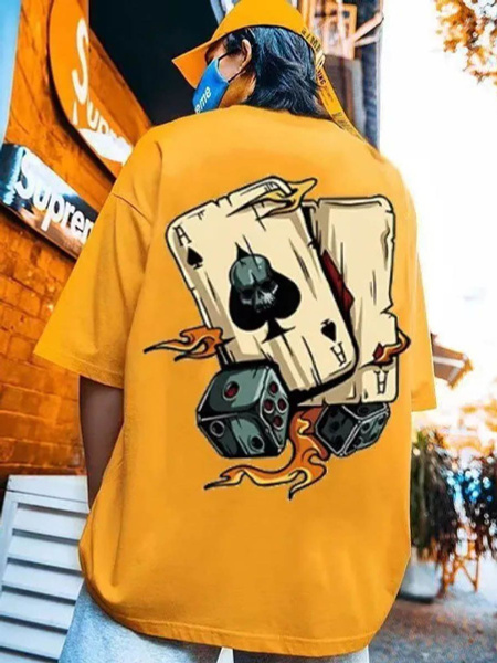 Футболка Мужской SYJWY желтый Короткий, размер 46 Лавсан Логотип прямой Бахрома, Воротник ...