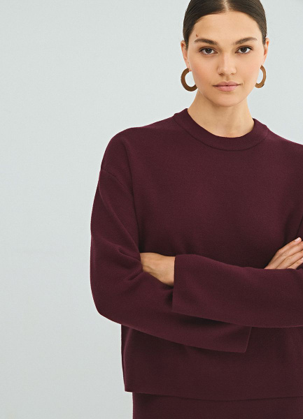 Джемпер Женский O'STIN винный Трикотаж, размер 48 Без застежки Воротник полуприлегающий Длинный ...