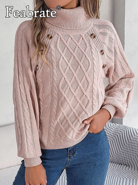 Свитер Женский Feabrate розовый Акрил, размер 54, 56 Без застежки Декоративные пуговицы ...