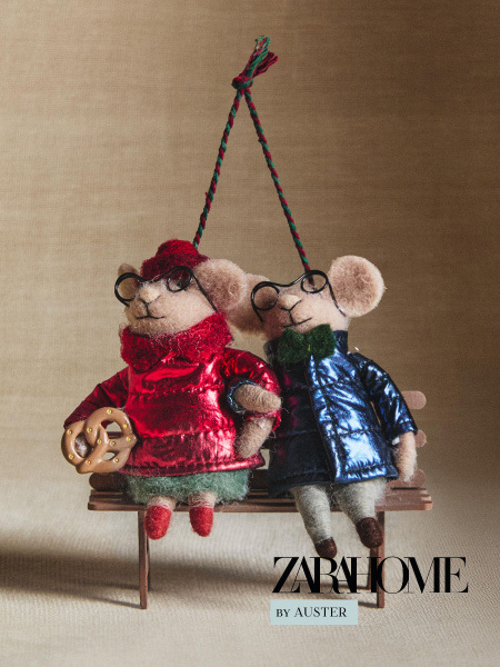 Елочная игрушка ZARA HOME WOOL MICE ON BENCH CHRISTMAS TREE DECORATION ...