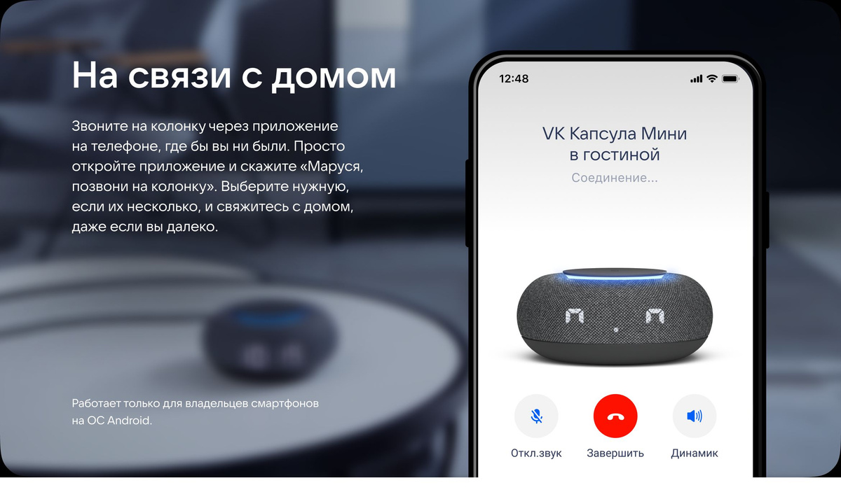 Умная колонка VK Капсула Мини с голосовым помощником Марусей, MRC02 Синяя, 3 месяца подписки VK ...