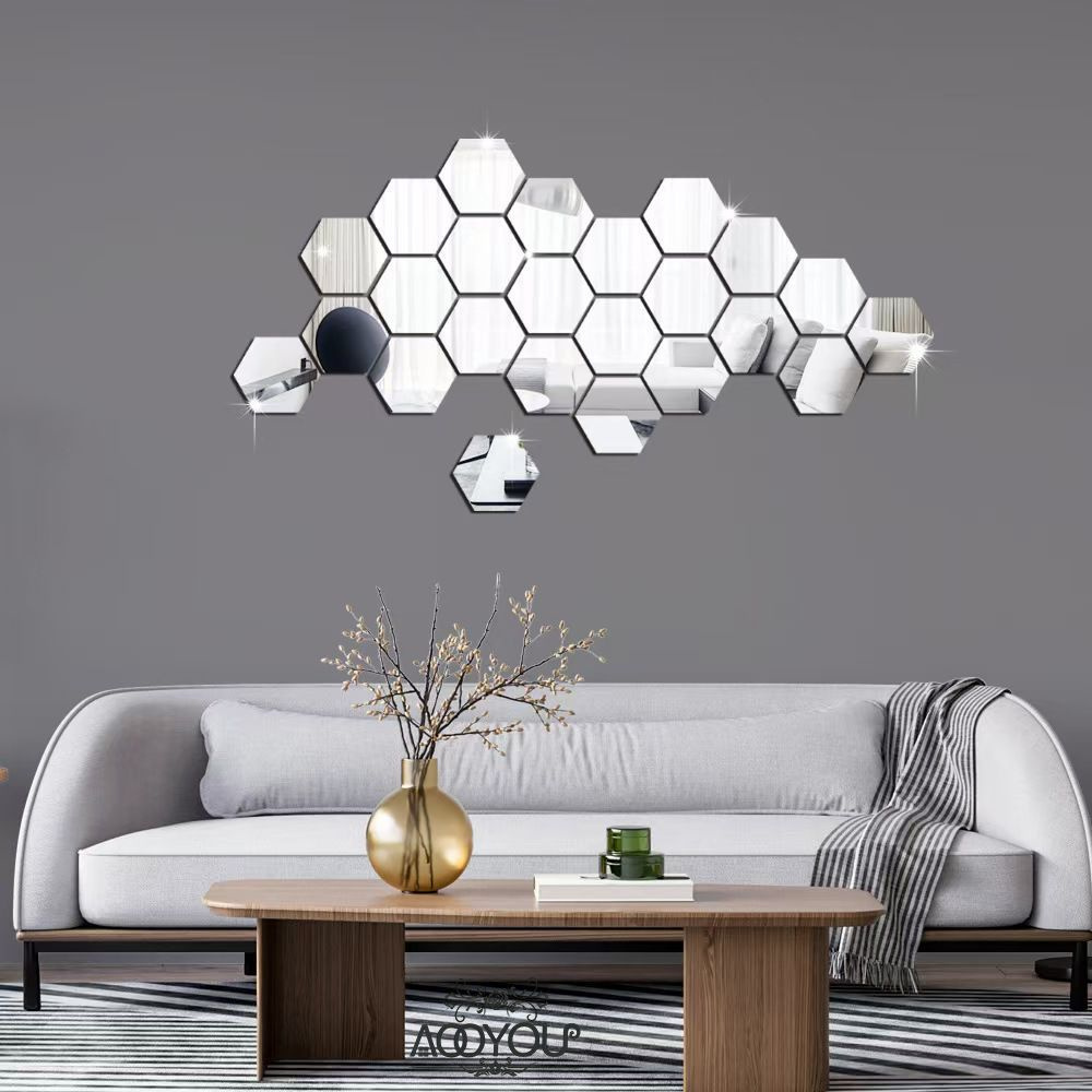 Зеркальная плитка самоклеющаяся Зеркальные наклейки для интерьера Настенный декор соты18