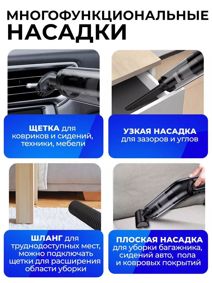 Пылесос для автомобиля беспроводной мощный/ Ручной портативный мини ...