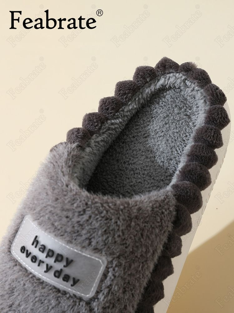 Тапочки Мужской Feabrate, размер 42, 43 серый Круглый нос, Толстая подошва Без каблука Без ...