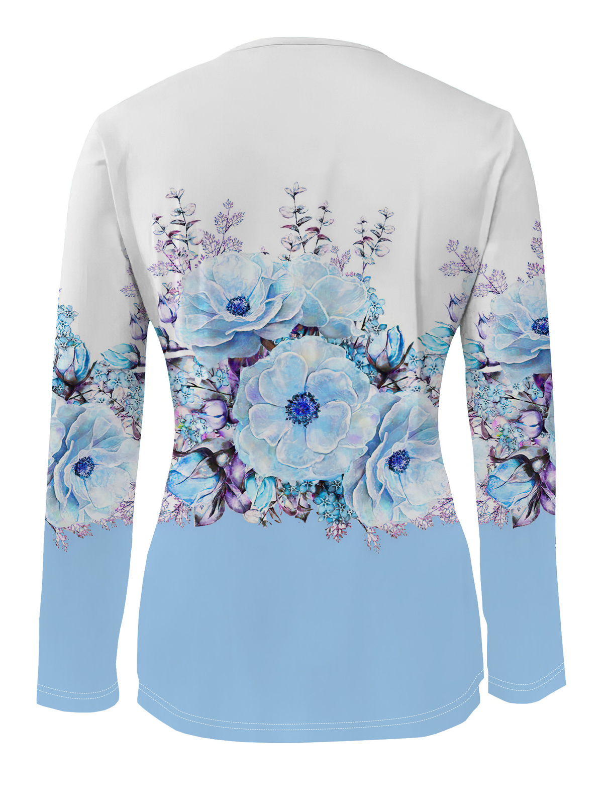 Лонгслив Женский бело-синий Длинный, размер 56 Политекс Воротник, Цепочка Цветочный Повседневный ...