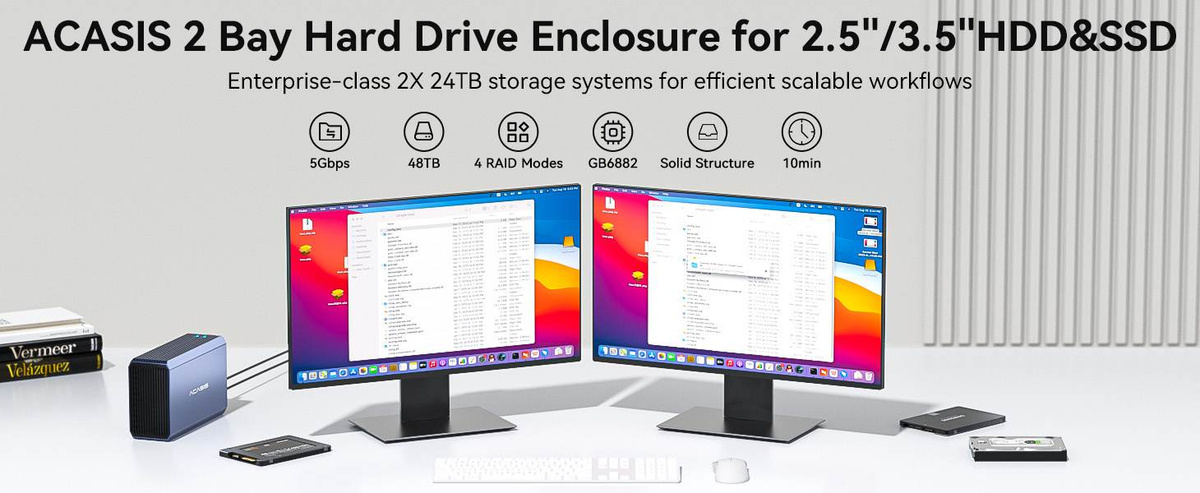 Корпус для жесткого диска Acasis EC-7352 USB-C с двумя отсеками 2,5 / 3,5 дюйма SATA HDD, SSD с ...