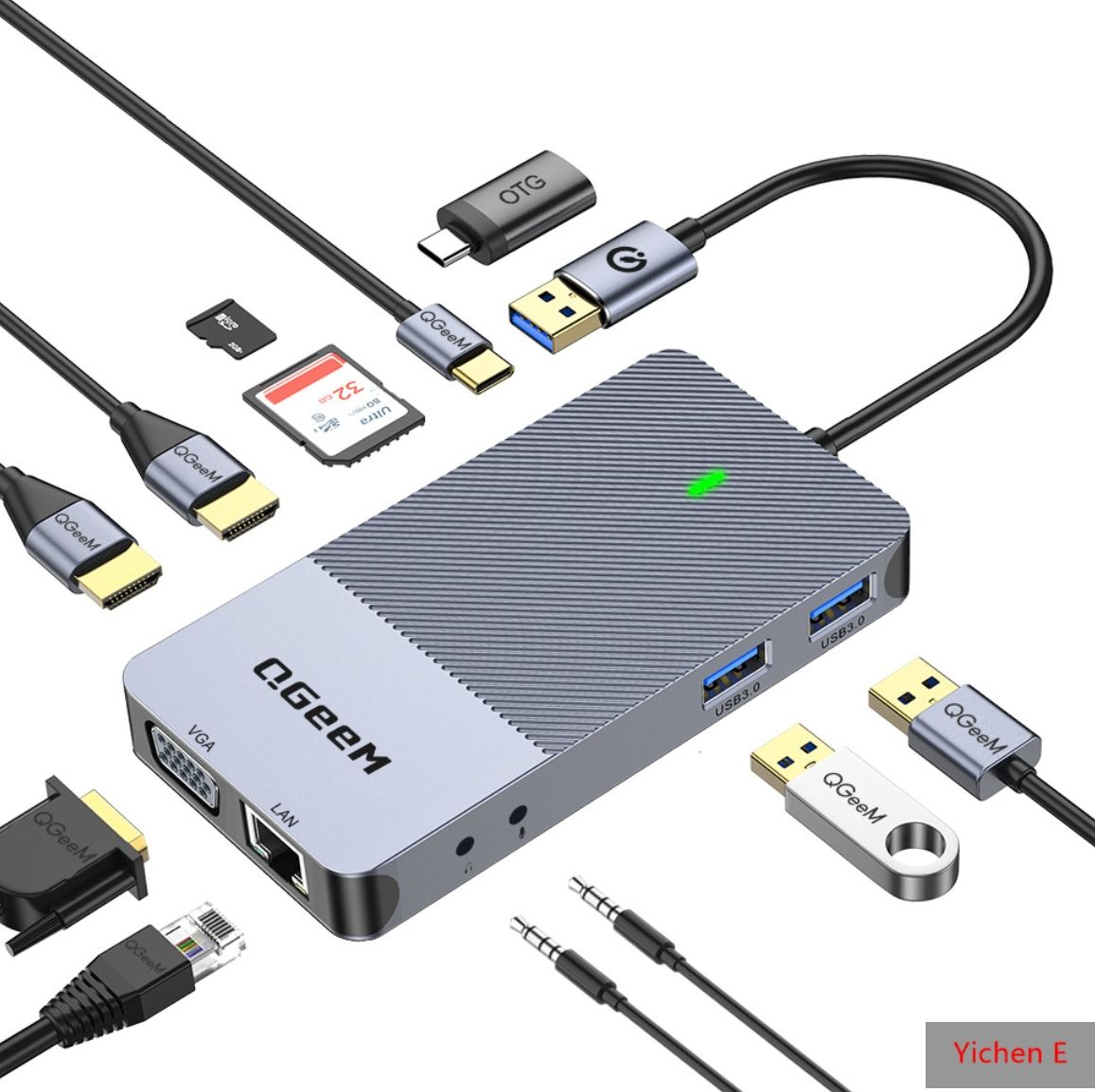 Док-станция Type-C 11 в 1 QGeeM D3909 Pro, 2K 60 Hz USB-концентратор ...