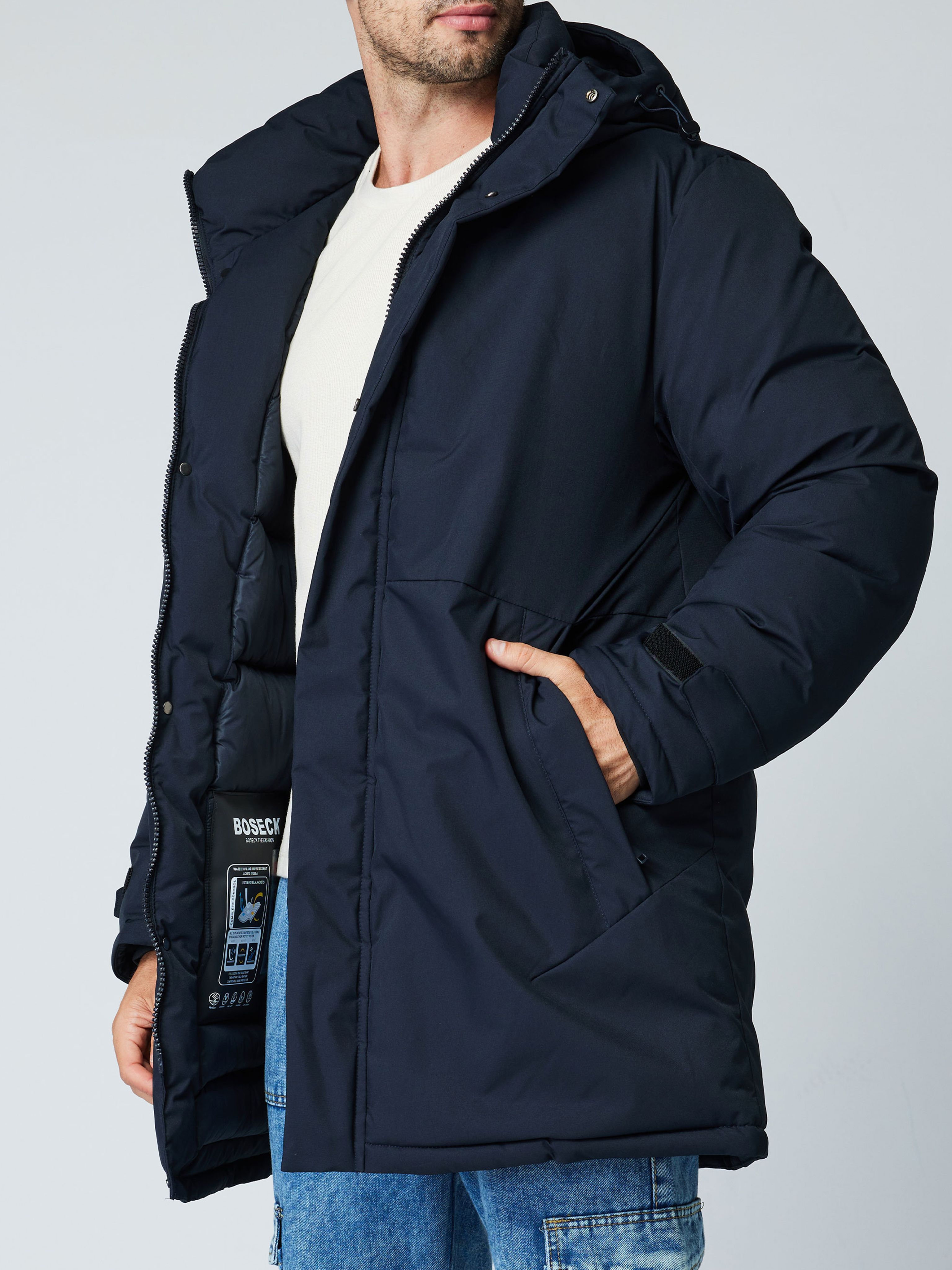 Куртка Мужской BOSECK Молния темно-голубой стойка Полиэфирное волокно, размер 48 Длинный Зима ...