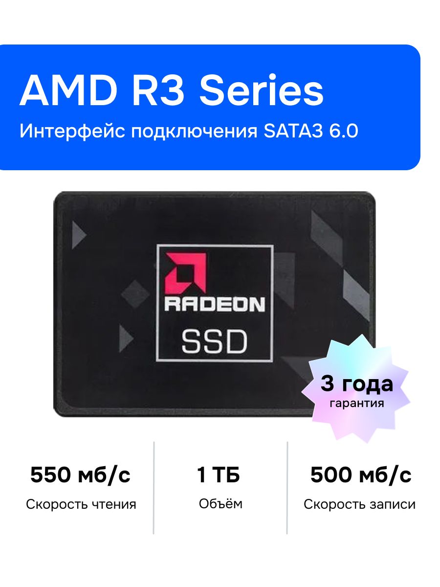 1 ТБ Внутренний SSD-диск AMD 3D NAND R3 2.5 (R3SL1024G2) купить c ...