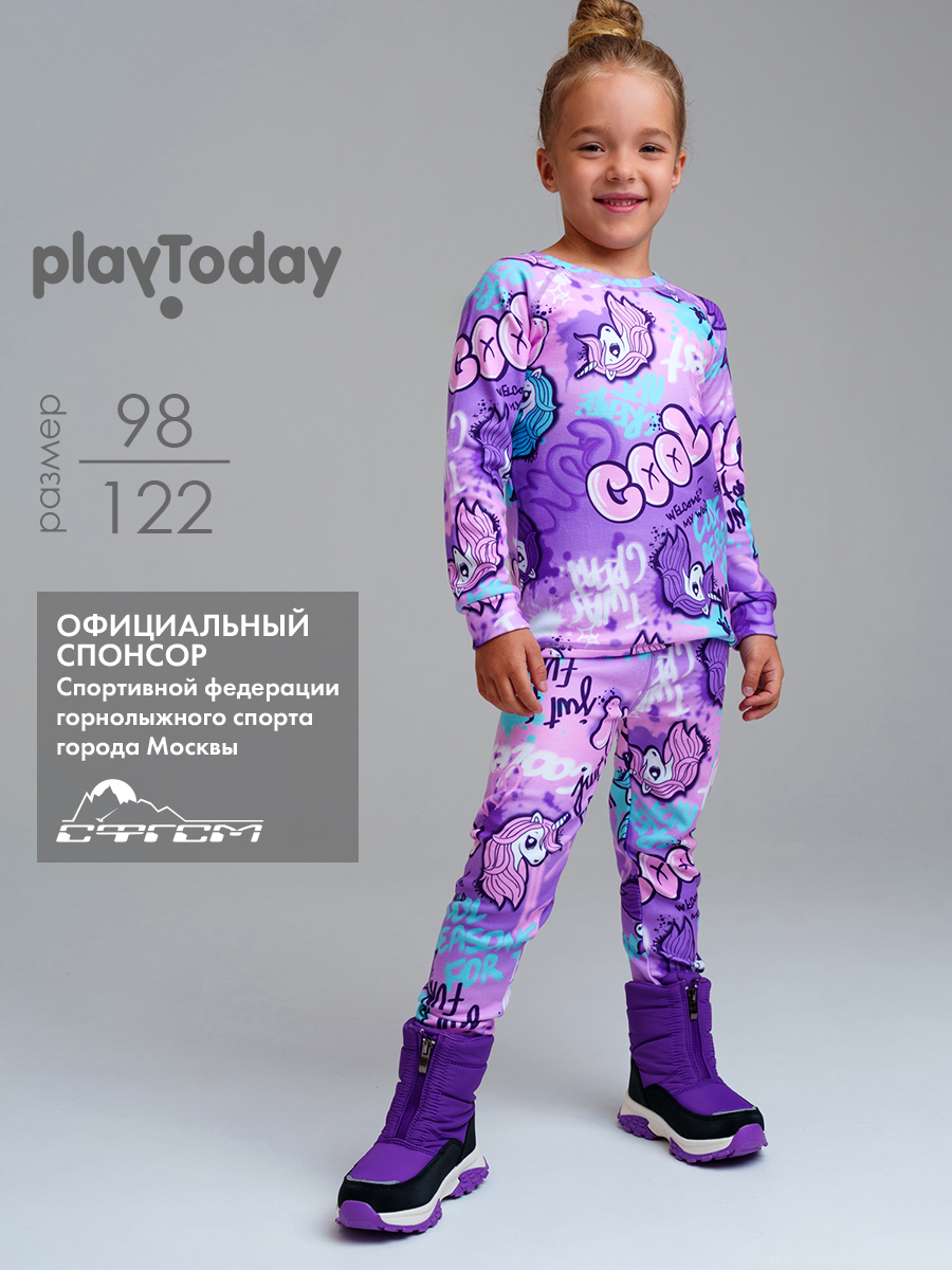 Комплект термобелья Девочки PlayToday, размер 104 Демисезон Трикотаж светло-розовый, фиолетовый ...