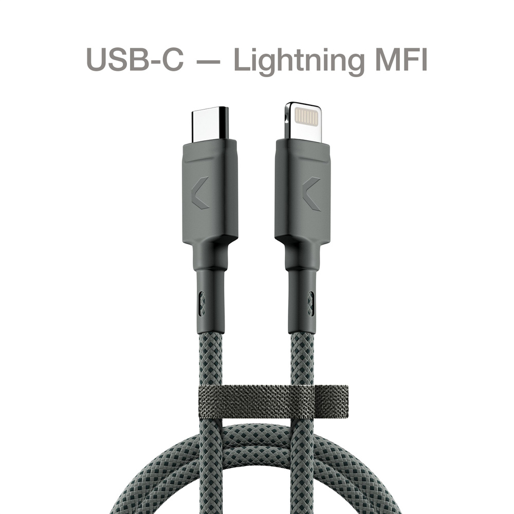 Кабель COMMO Кабель Range Cable USB-C — Lightning MFI, 1.2 м, Dim Gray ...