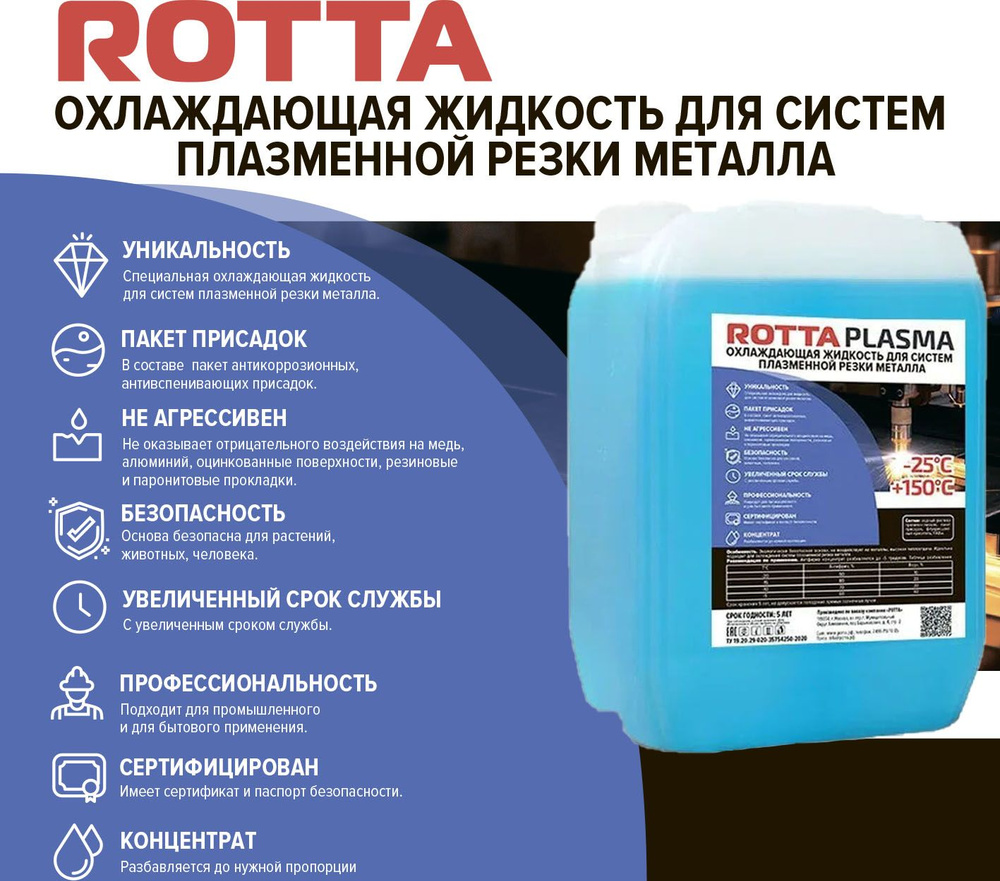 Охлаждающая жидкость для систем плазменной резки металла ROTTA 5кг ...