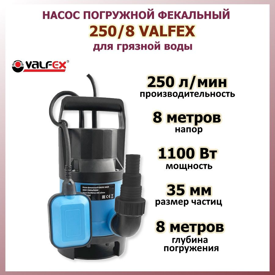 Погружной дренажный насос для грязной воды фекальный 250/8, 1100 Вт ...