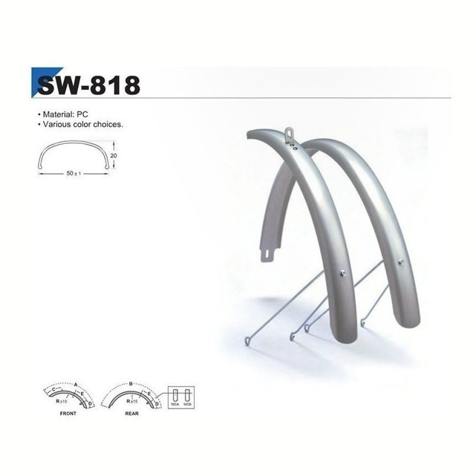 Комплект крыльев SW-818F/R 700C пластиковые, 50 мм, со стойками, черные - купить с доставкой по ...